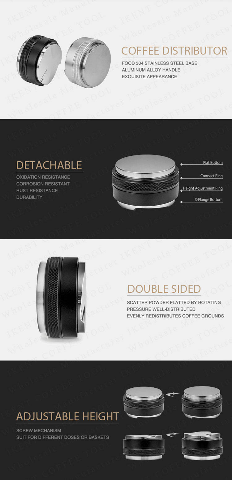 dual-head coffee distributor tamper stainless steel base adjustable